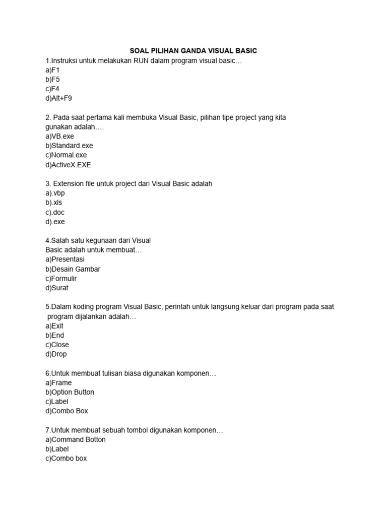 Soal Pilihan Ganda Visual Basic | PDF | Seni