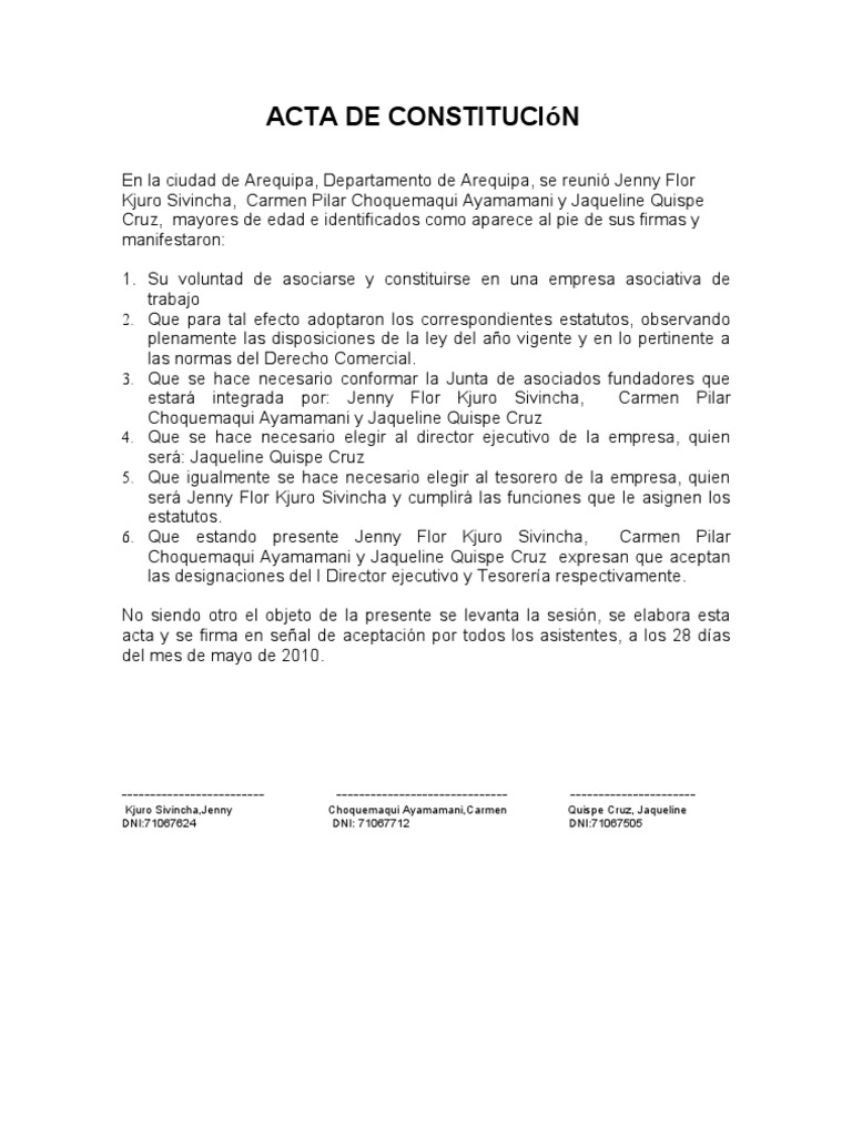 ACTA DE CONSTITUCION ACTA DE CONSTITUCION