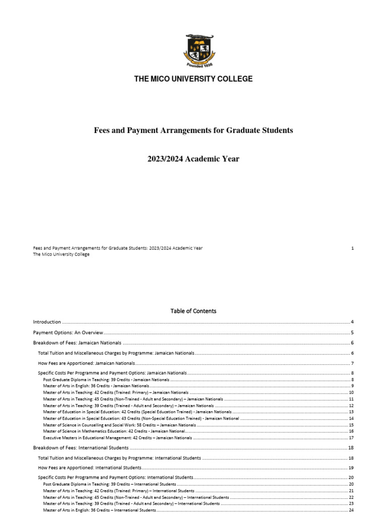 Graduate School of Education Fees and Payment Arrangements 2023 2024 ...