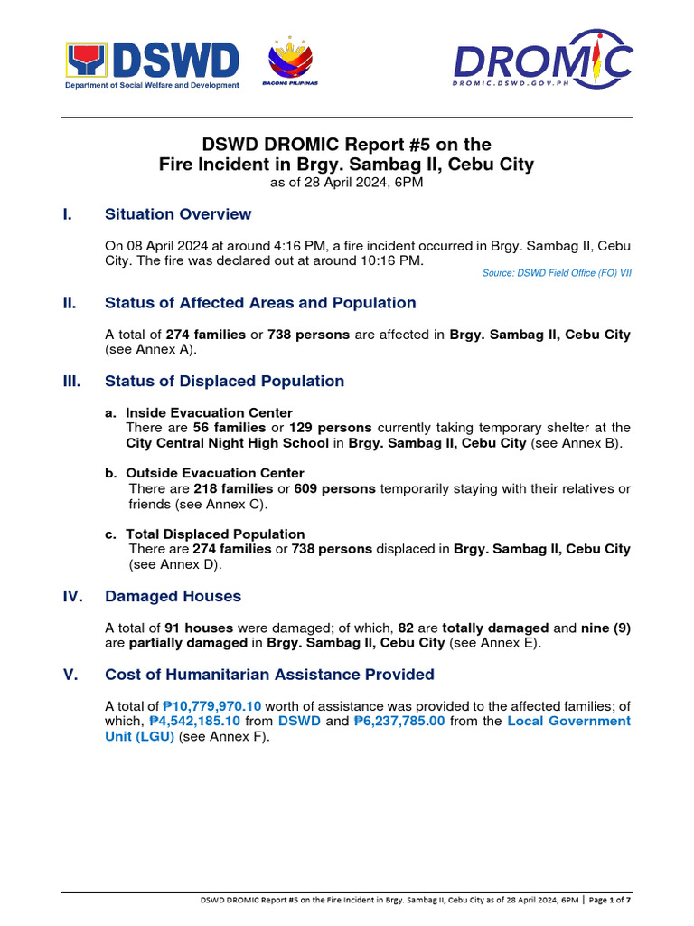 DSWD DROMIC Report 5 On The Fire Incident in Brgy. Sambag II Cebu City ...