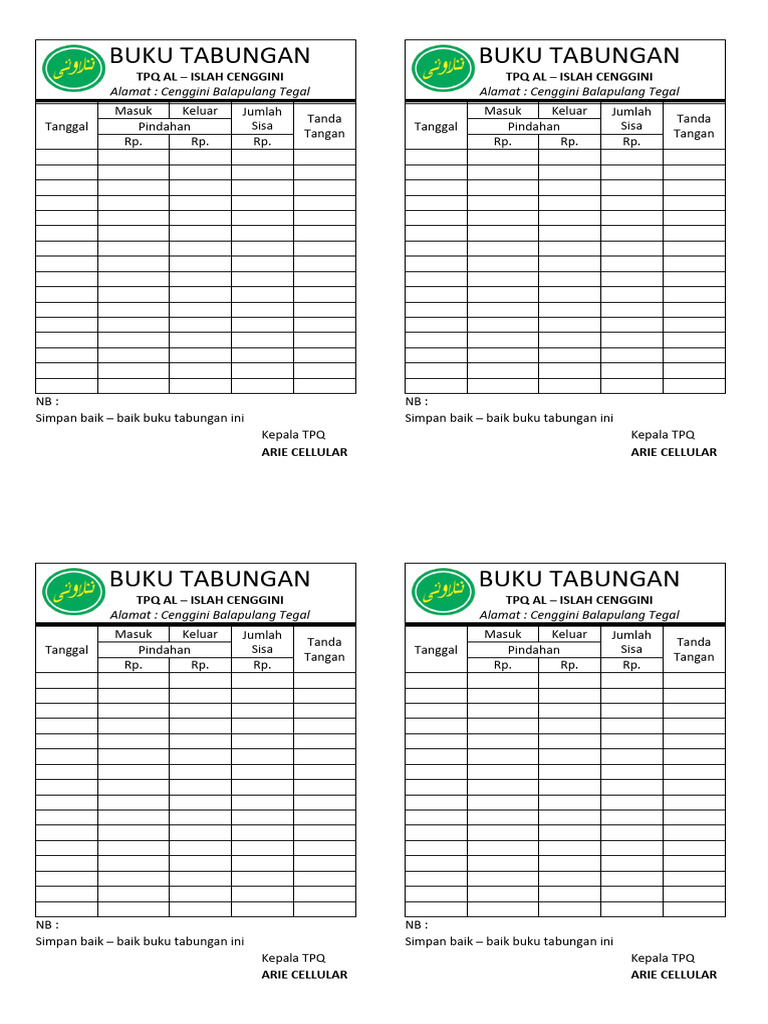 Buku Tabungan Dalam | PDF