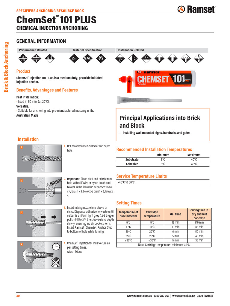Ramset SARB ANZ Ed.3 ChemSet 101 PLUS BRICK AND BLOCK ANCHORING | PDF ...