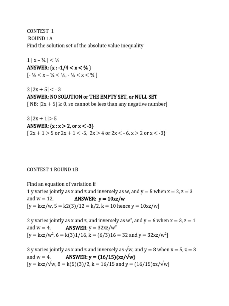 Math Contest Problem Solutions | PDF | Function (Mathematics) | Rectangle