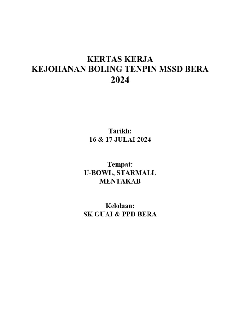 Kertas Kerja Boling MSSD Bera 2024 | PDF