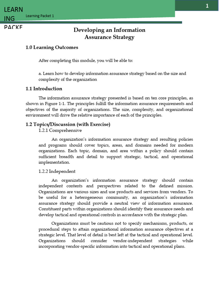 Packet 1 Lecture - Developing An Information Assurance Strategy | PDF ...