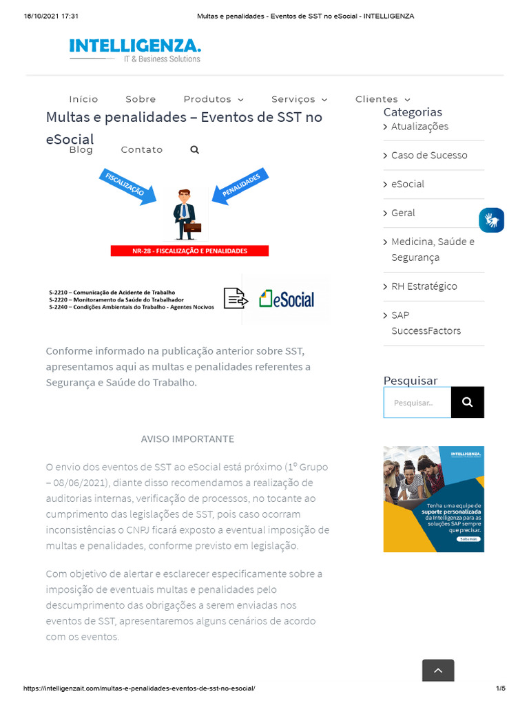 Multas e Penalidades - Eventos de SST No Esocial - INTELLIGENZA | PDF