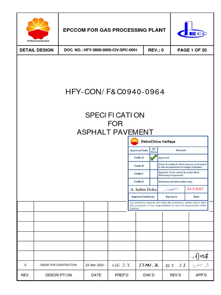 HFY 3800 0000 CIV SPC 0001 0 Specification For Asphalt Pavement | PDF ...
