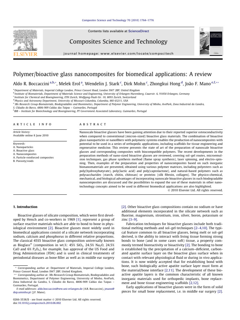 Imp A Review Polymerbioactive Glass Nanocomposites For Biomedical ...
