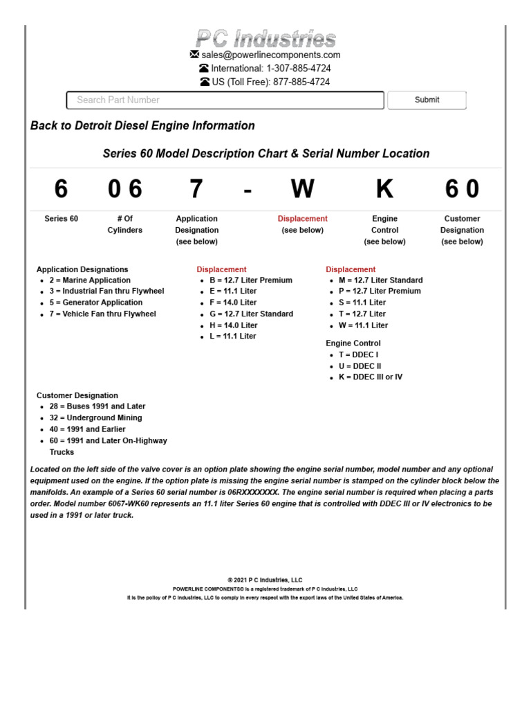 Detroit Diesel 60 Series Model Identification Chart | PDF | Engines ...