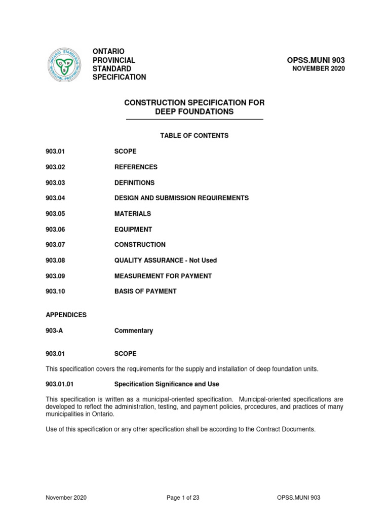 OPSS - MUNI 903 - Nov 2020 | PDF | Deep Foundation | Nondestructive Testing