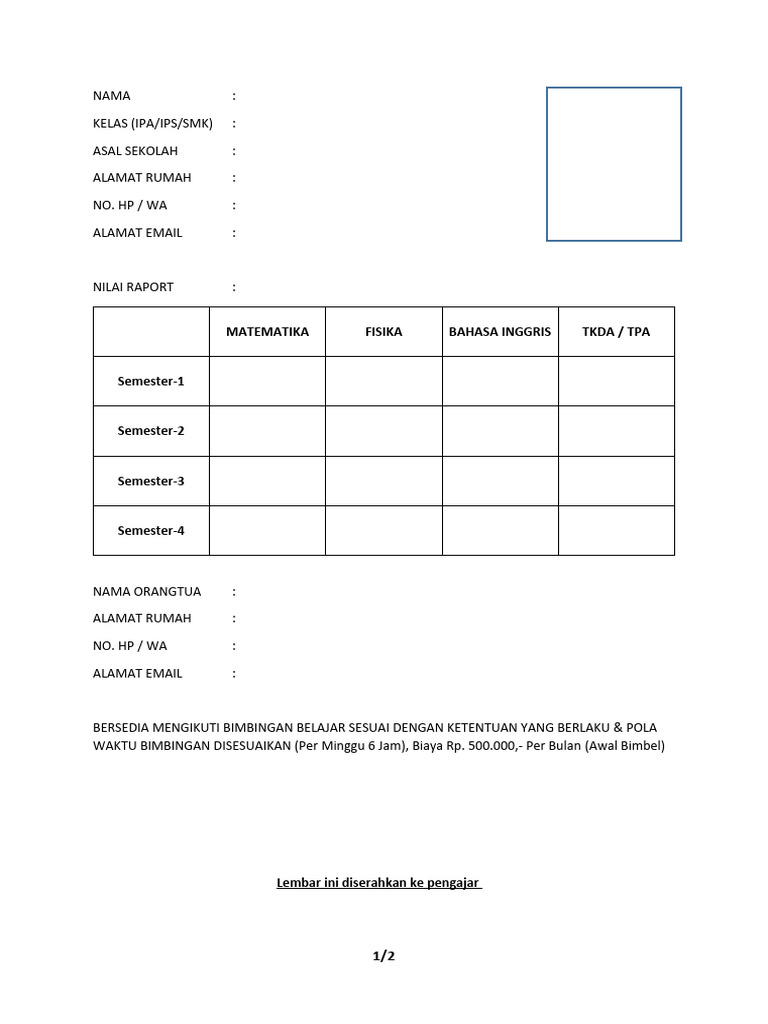 1 - Formulir Pendaftaran Bimbel G2 2024 - ATS&SBMPTN - Duddy Arisandi ...