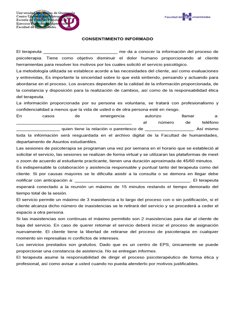 Ai04 - Consentimiento Informado | PDF | Psicoterapia | Sicología