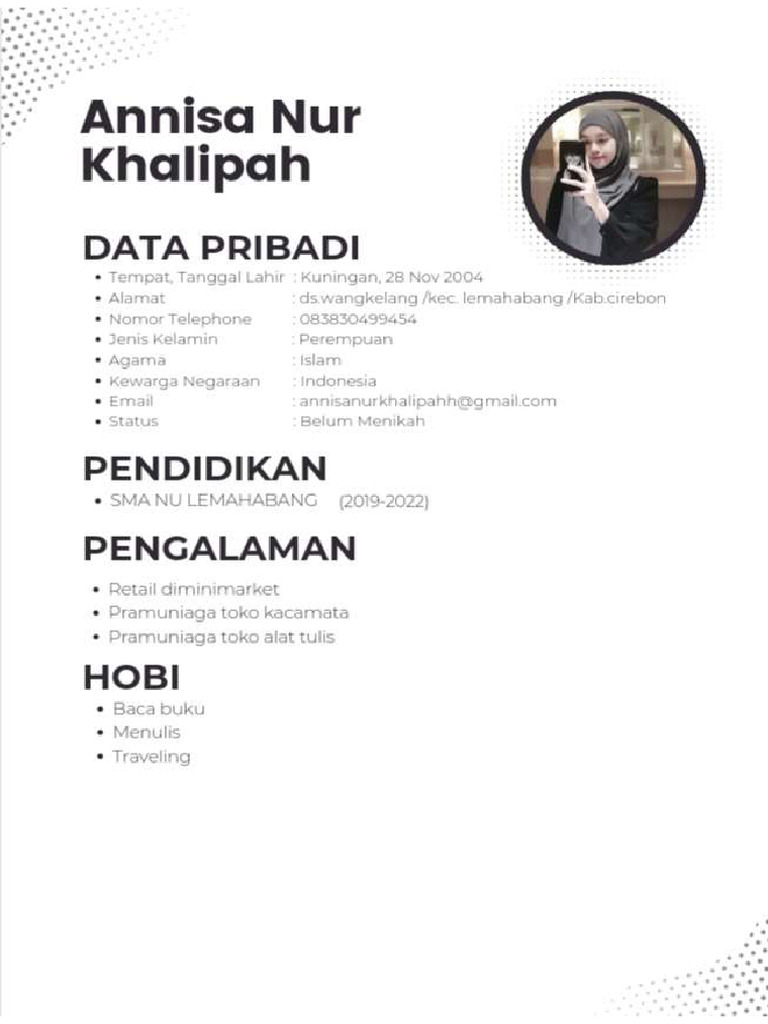 CV Annisa Nur Khalipah | PDF
