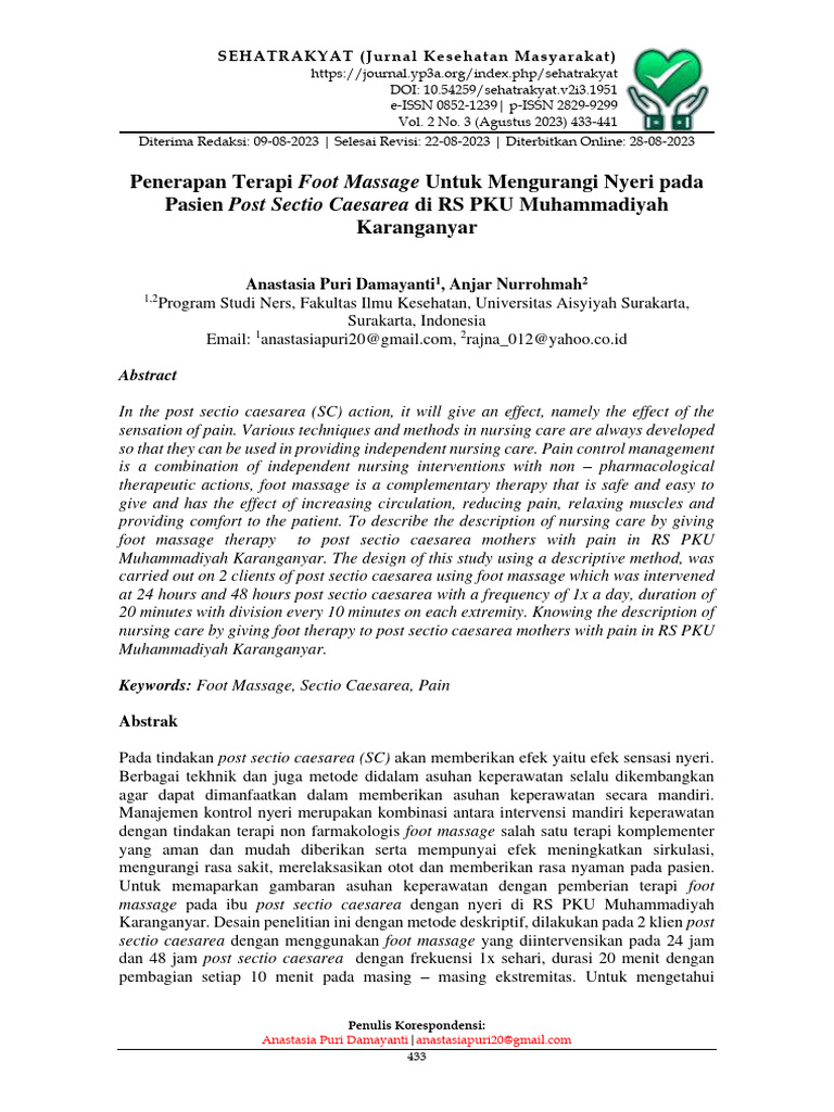 Jurnal Terapi Foot Massage Pasca SC | PDF