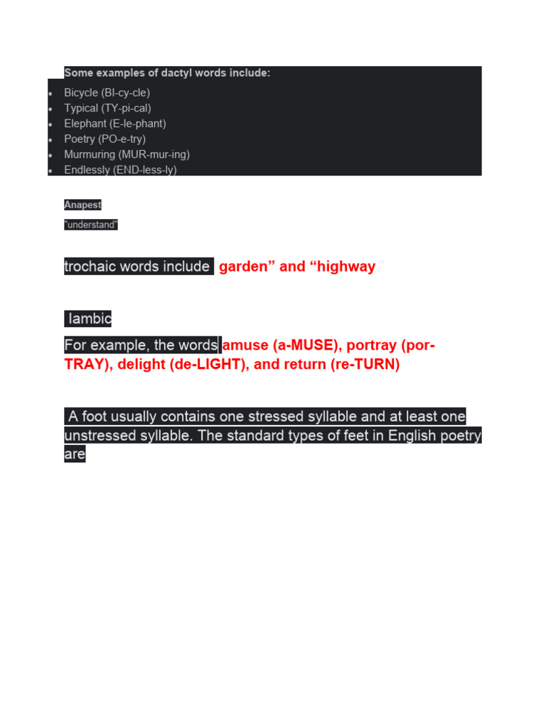 Some Examples of Dactyl Words Include | PDF