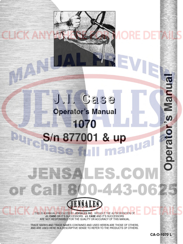 Case 1070 Tractor Operator's Manual | PDF | Manual Transmission | Tractor