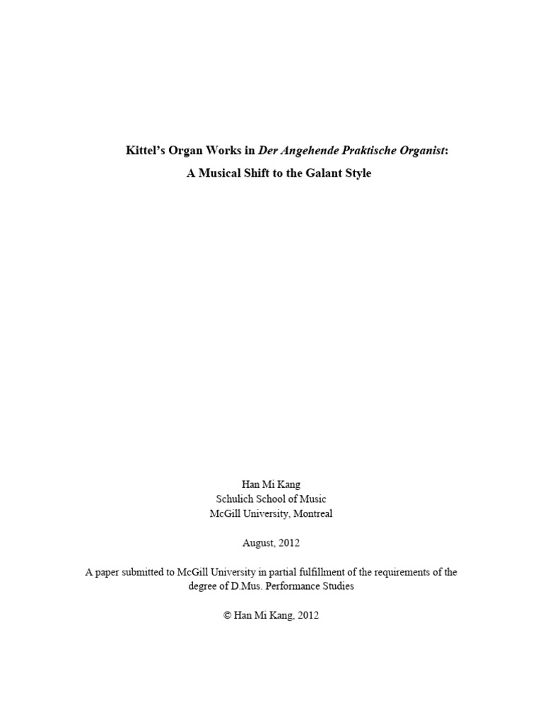 Kittel's Organ Works in Der Angehende Praktische Organist: A Musical ...
