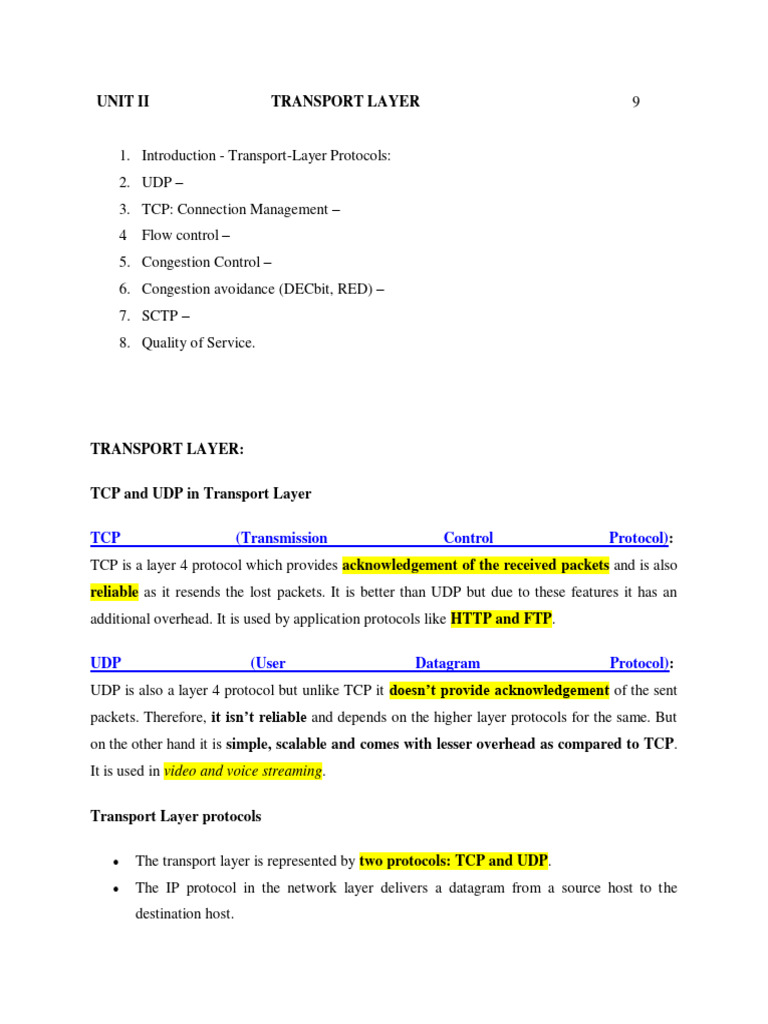 Cn Unit Ii Notes 1 Pdf Transmission Control Protocol Quality Of