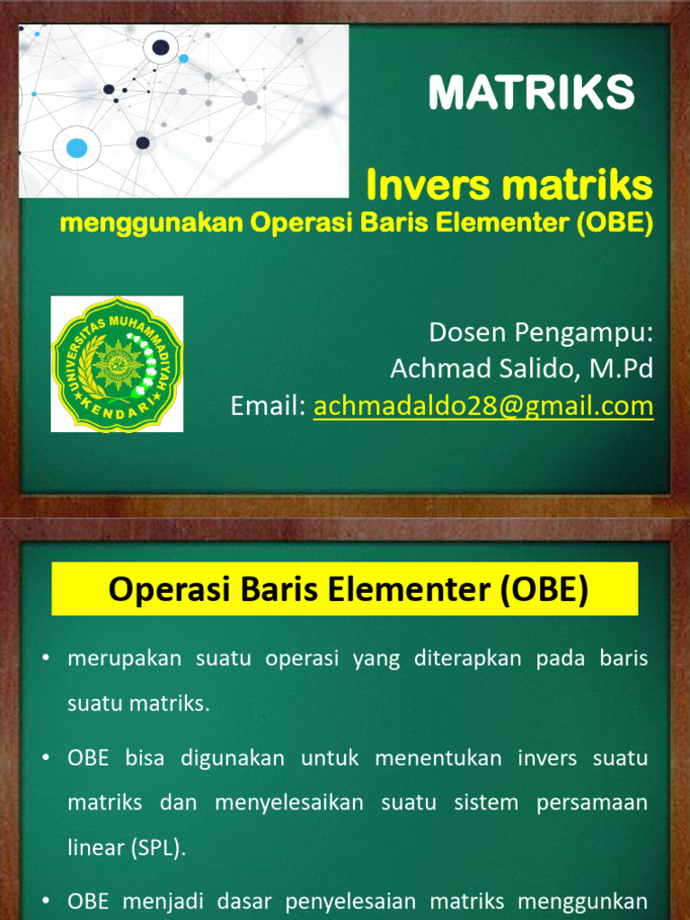Invers Matriks Menggunakan Metode OBE | PDF