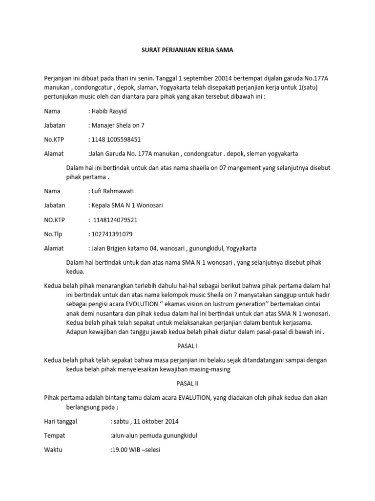 SURAT PERJANJIAN KERJA SAMA Risma | PDF | Hukum