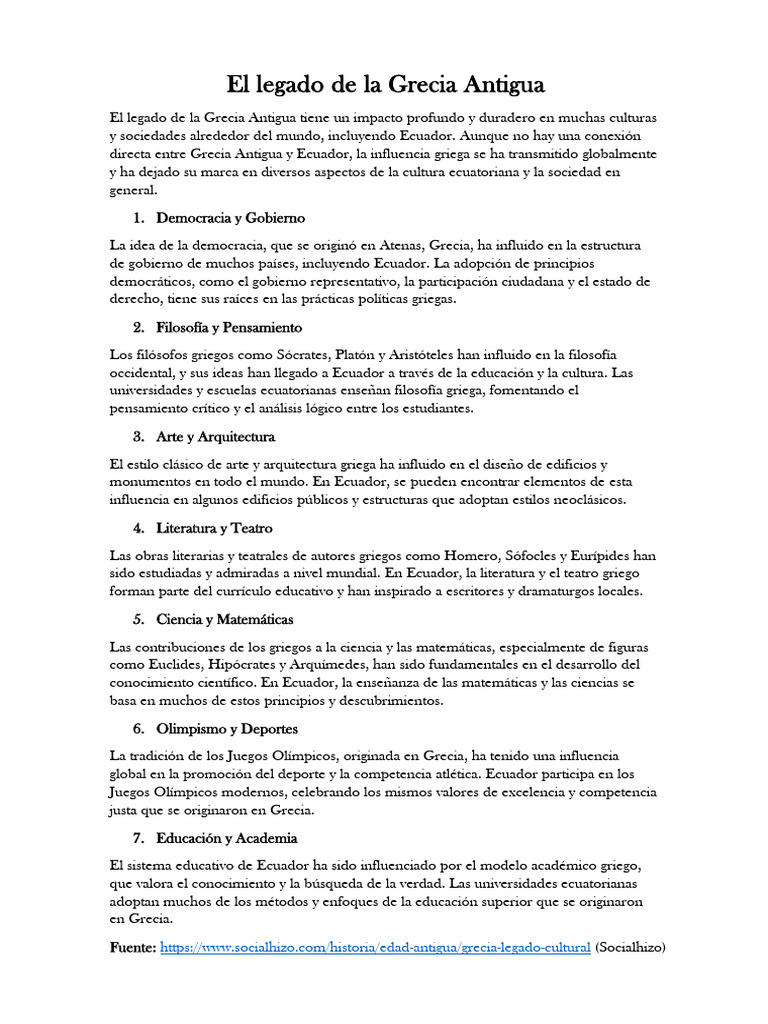 El Legado de La Grecia Antigua | PDF | Grecia | Antigua Grecia