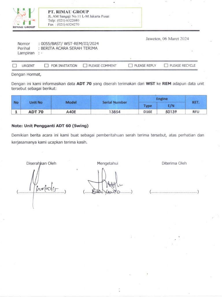 BA-SERAH TERIMAS ADT 70 KE REM | PDF