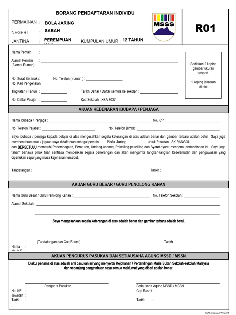 Borang Kosong Ro1 | PDF