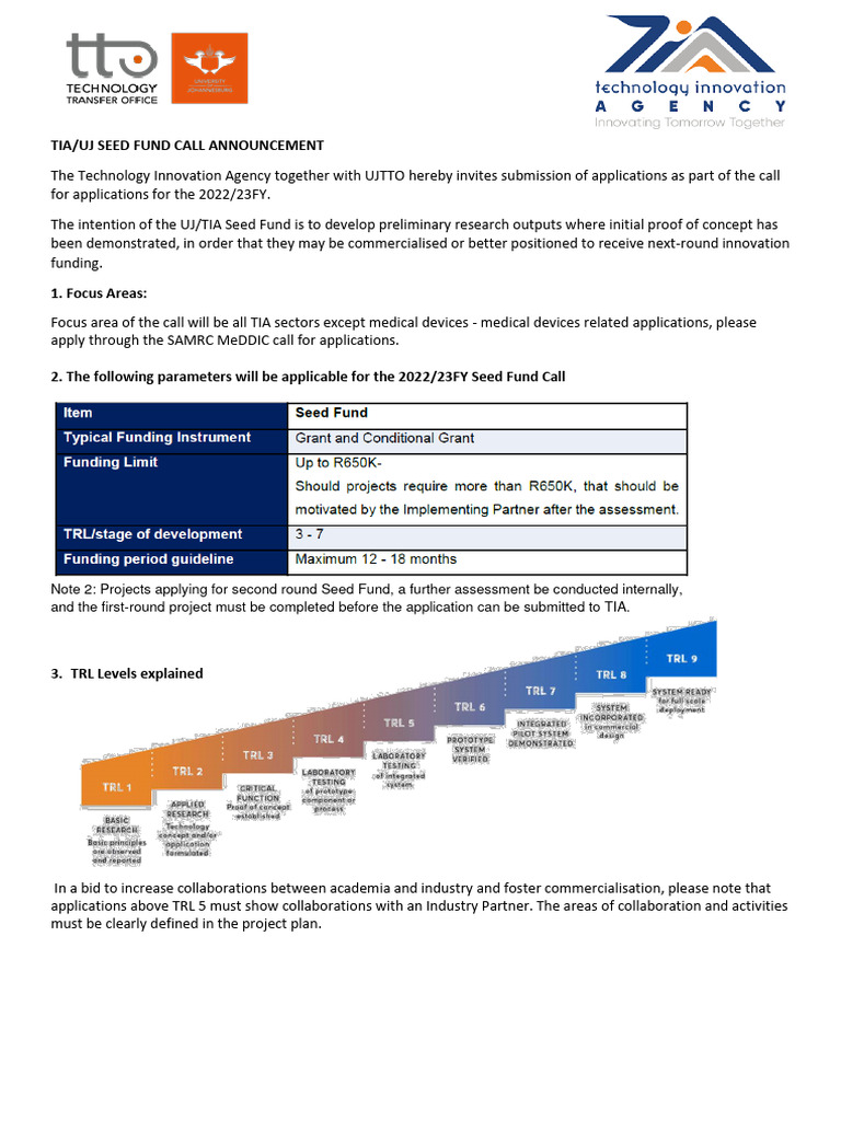 Tia/Uj Seed Fund Call Announcement | PDF | Technology Transfer | Intellectual Property
