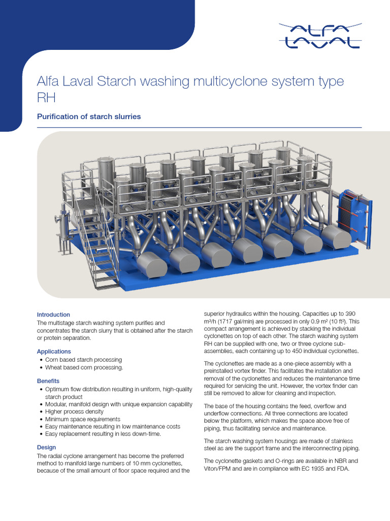 Alfa Laval Product Leaflet Starch Washing Multicyclone System Type RH ...