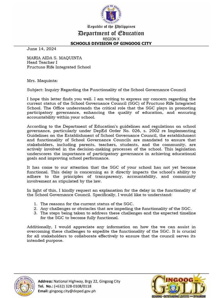SGC letter | PDF | Governance