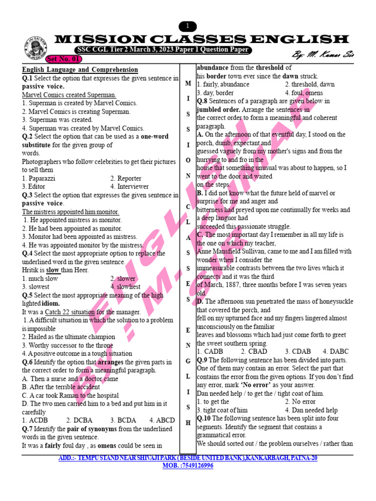 SSC (CGL) Tier 2 - 2023 (SET NO 01) | PDF