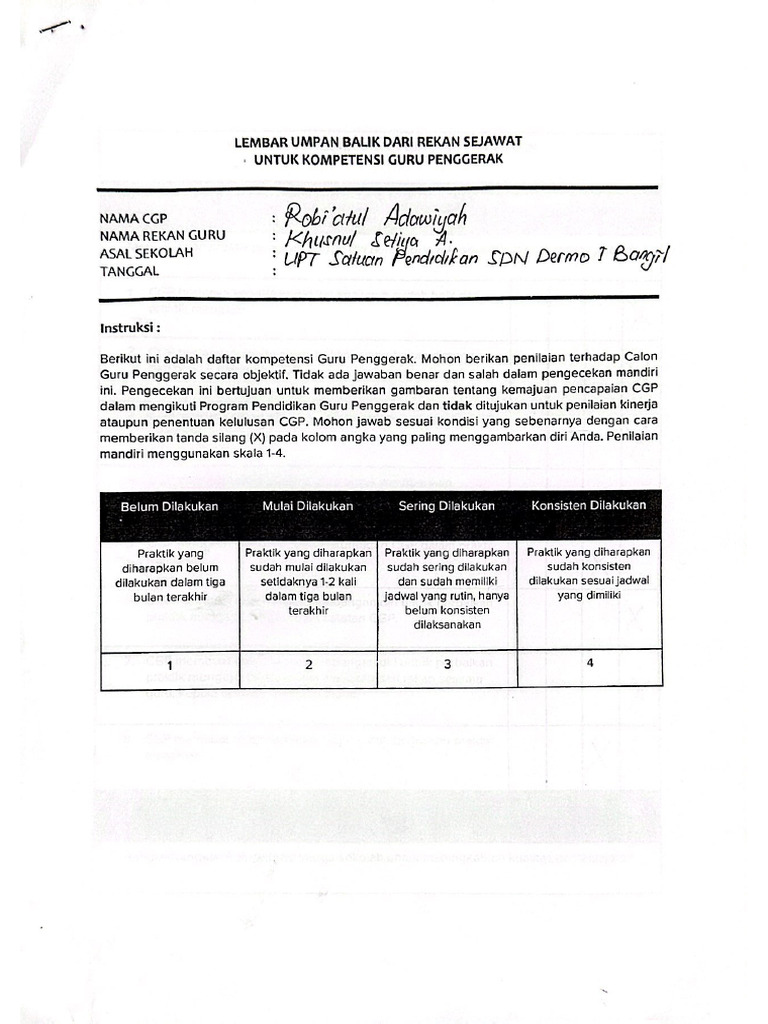 Lembar Umpan Balik Rekan Sejawat | PDF