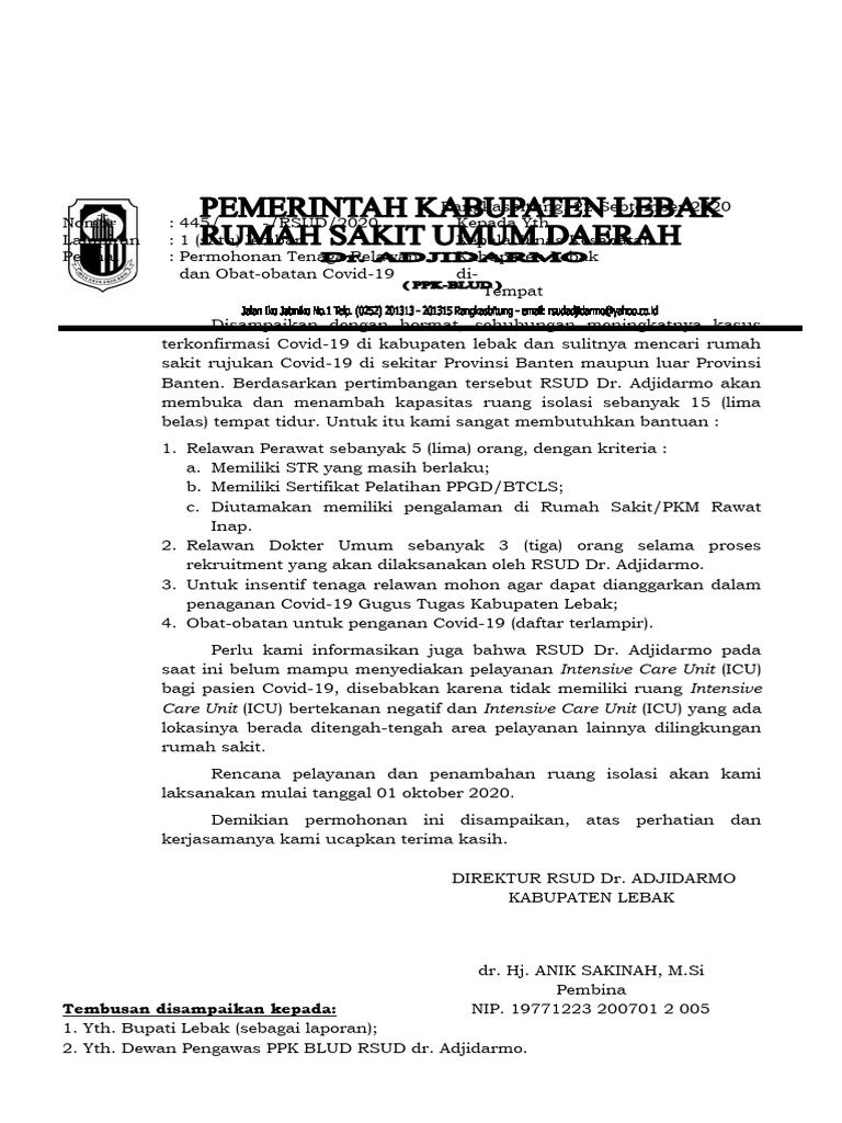 Surat Permohonan Relawan & Obat Covid | PDF