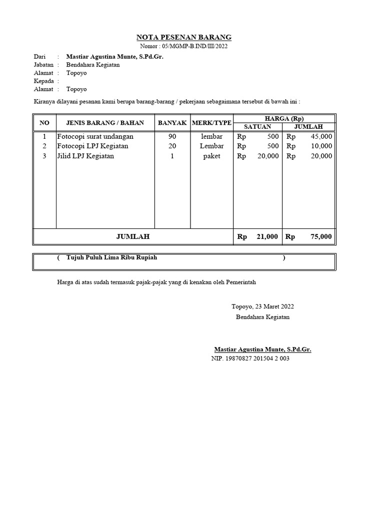 Nota Pesanan Atk Fotocopi | PDF