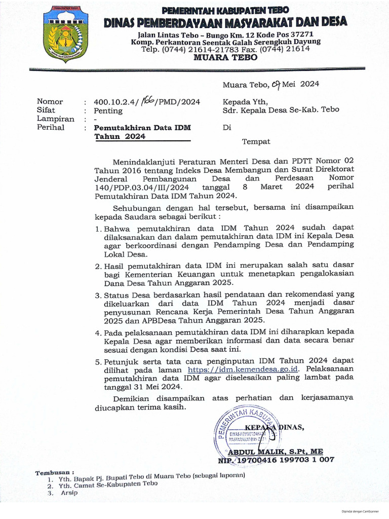 Surat pemutakhiran data IDM tahun 2024 | PDF