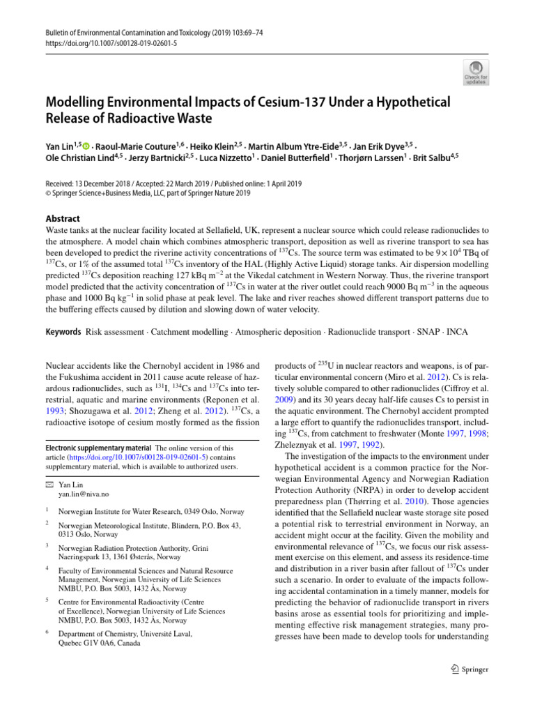 Modelling Environmental Impacts of Cesium-137 Under A Hypothetical ...