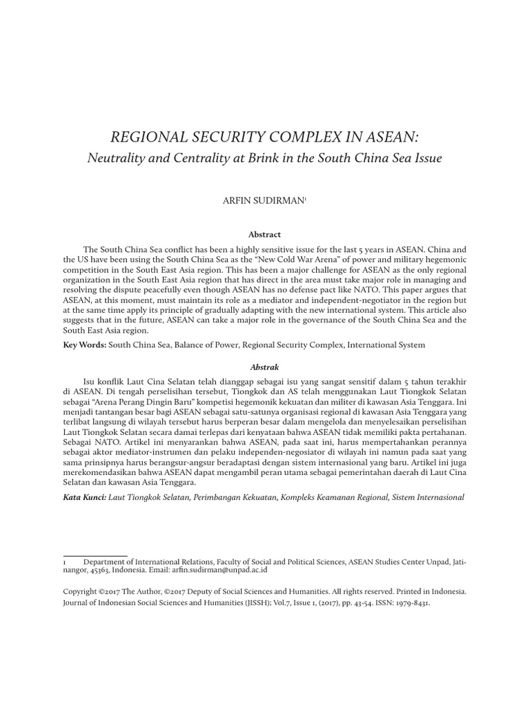 Regiona Security Complek in ASEAN | PDF | South China Sea | China