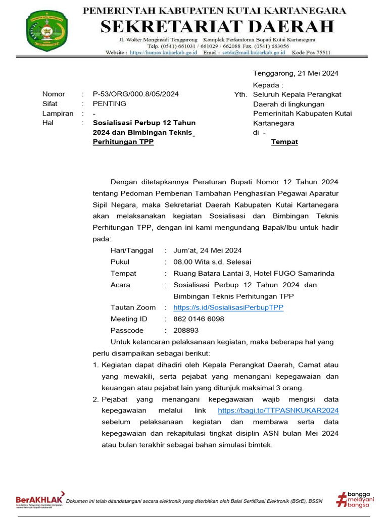 Sosialisasi Perbup 12 Tahun 2024 Tentang Pedoman TPP | PDF