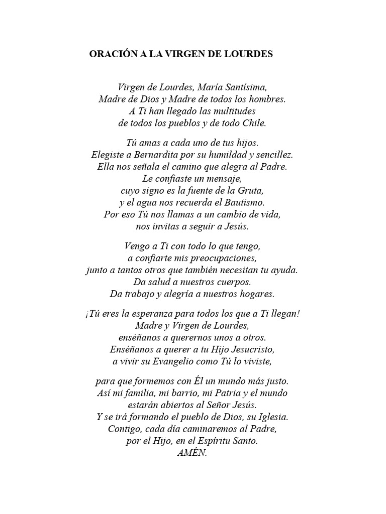 Oración A La Virgen De Lourdes Pdf María Madre De Jesús Oración