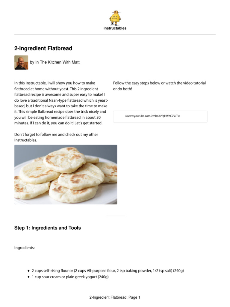 2 Ingredient Flatbread 1 Pdf Dough Baker S Yeast