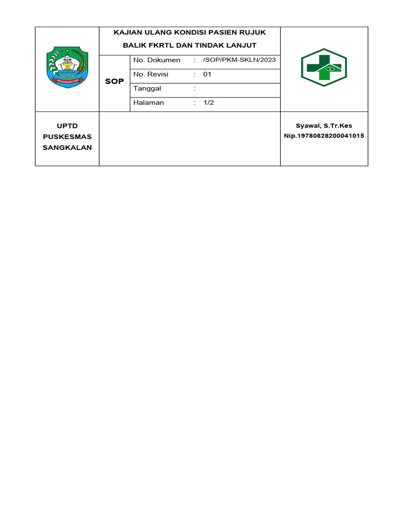 Sop Kajian Ulang Kondisi Pasien Rujuk Balik FKRTL - 2 | PDF