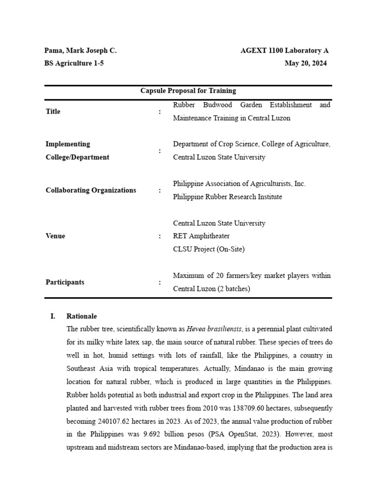 Training Capsule Proposal (Final) | PDF | Natural Rubber | Agriculture