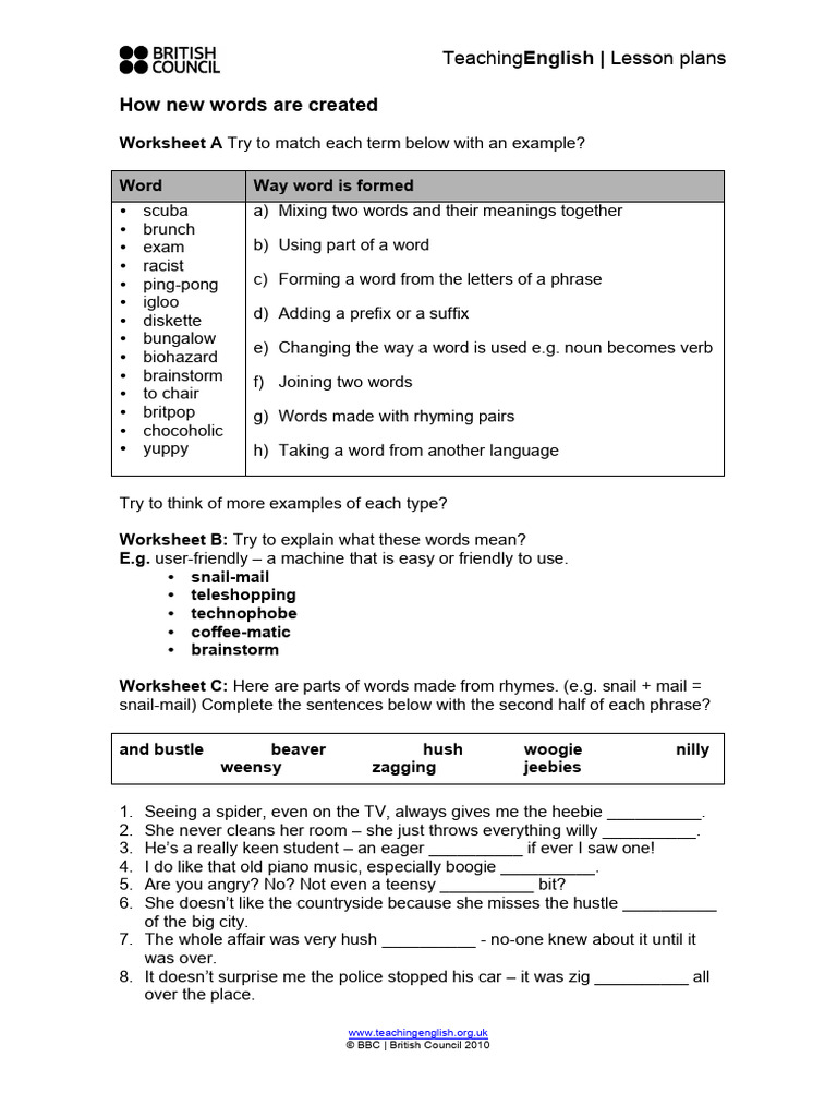 New Words Created Worksheets | PDF | Noun | Verb