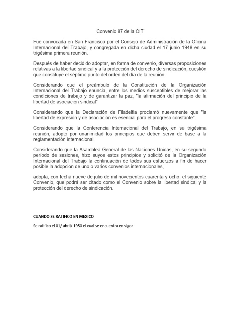 Derecho Colectivo Convenio87 | PDF