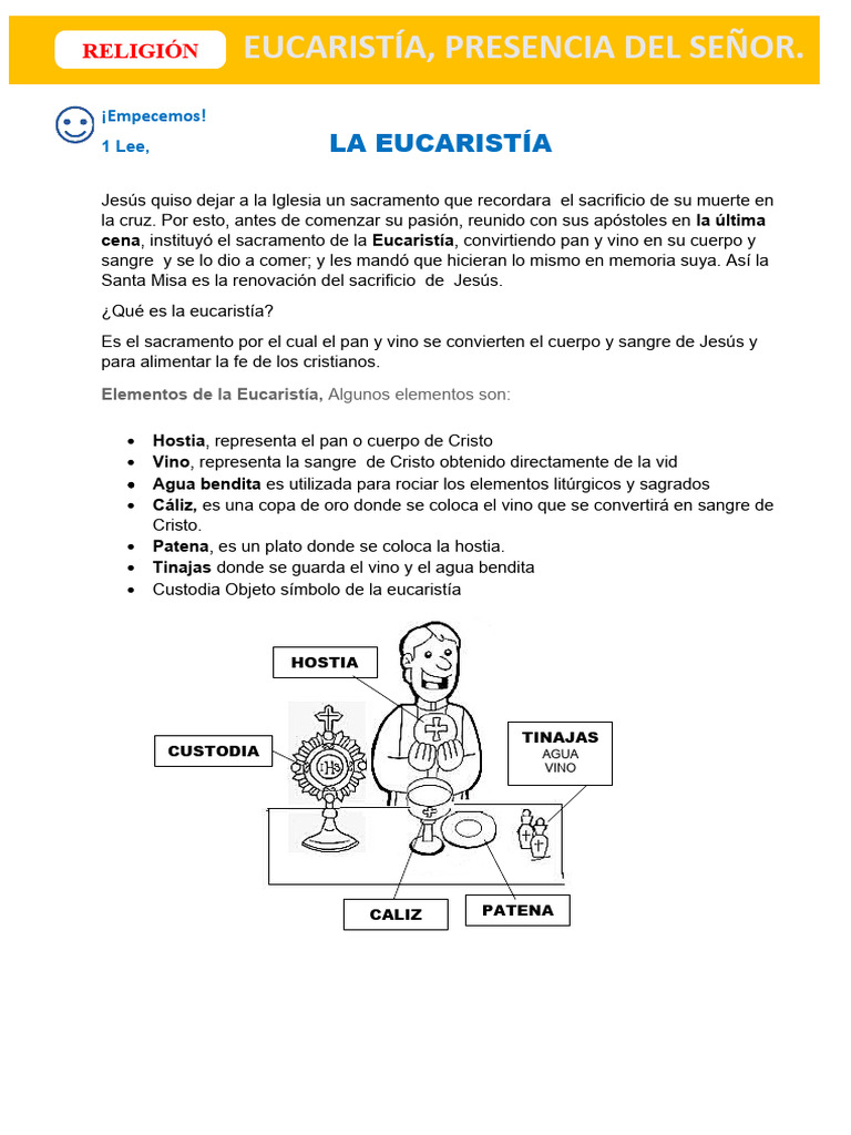 D2 A2 FICHA REL. Eucaristía, Presencia Del Señor. | PDF | eucaristía | Familias denominacionales ...
