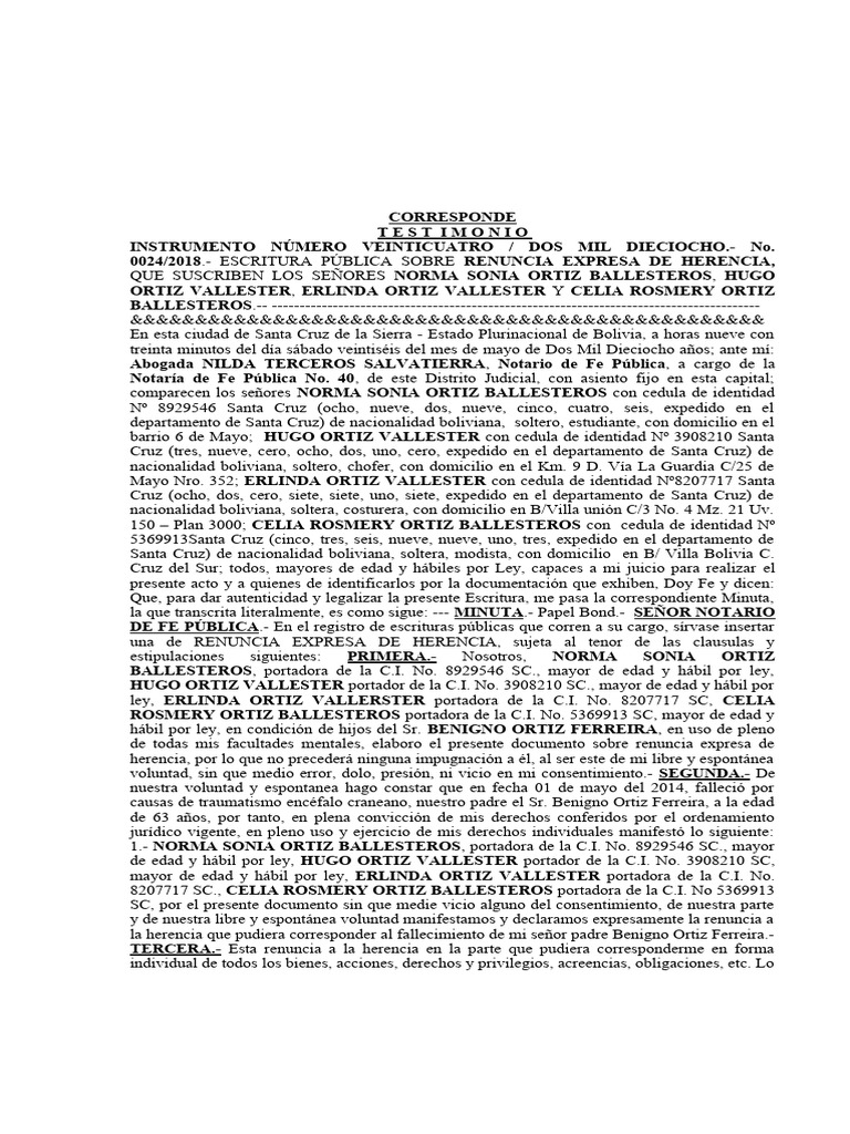 0024 - 2018 RENUNCIA EXPRESA DE HERENCIA - Norma Ortiz - Hugo Ortiz ...