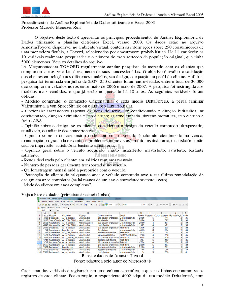 Como Fazer Análise Exploratória de Dados Com o Microsoft Excel 2003 ...