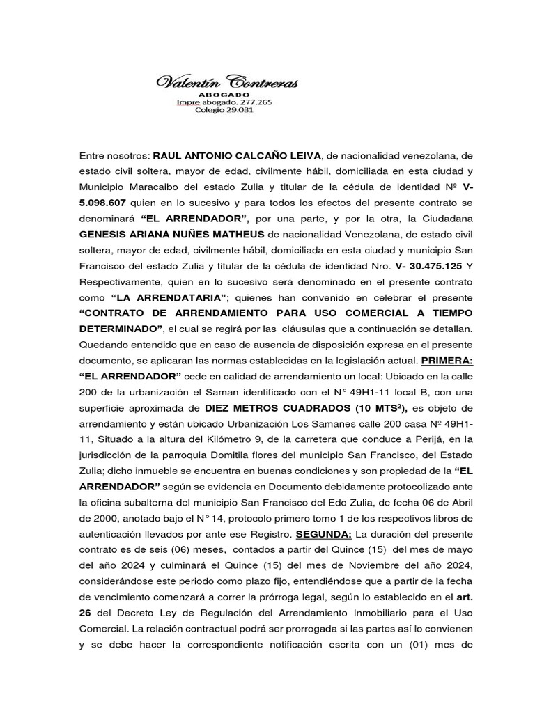 Contrato Raul | PDF | Pagos | Ley común