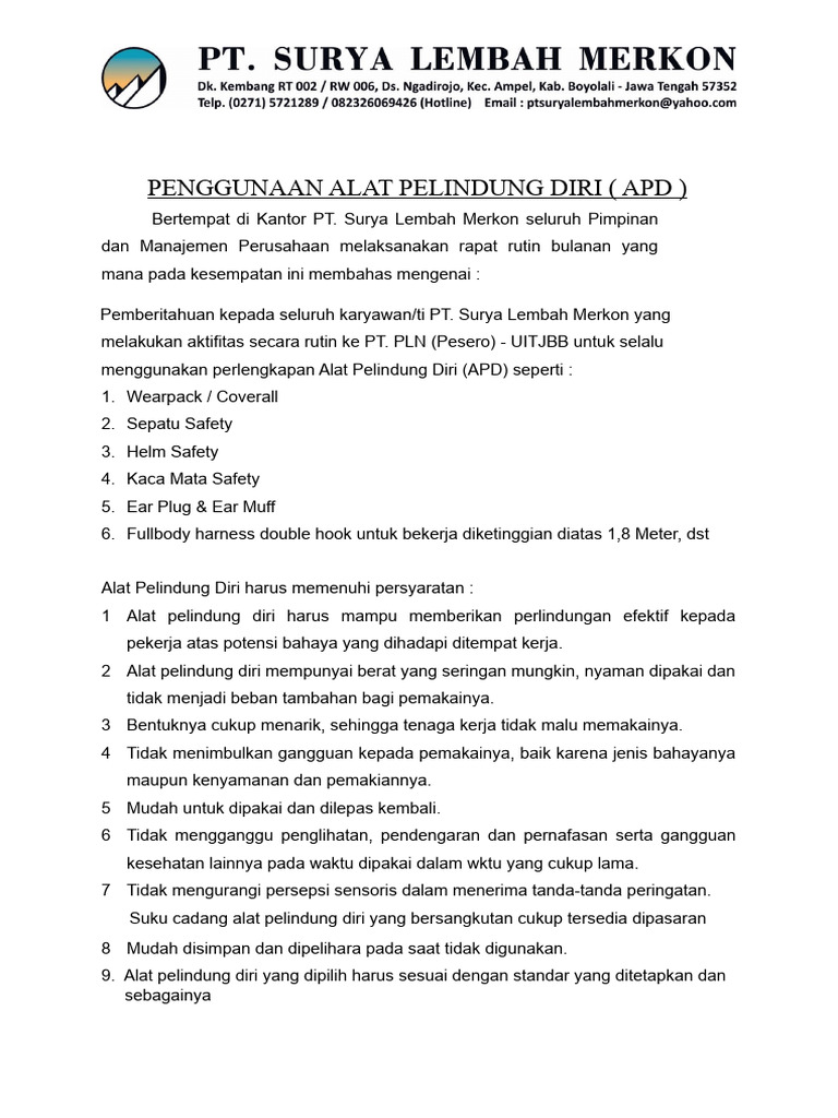 Ik Penggunaan Apd PLN | PDF