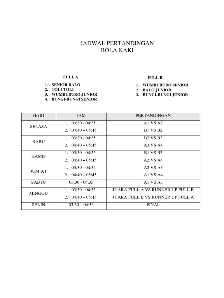 Jadwal Pertandingan | PDF
